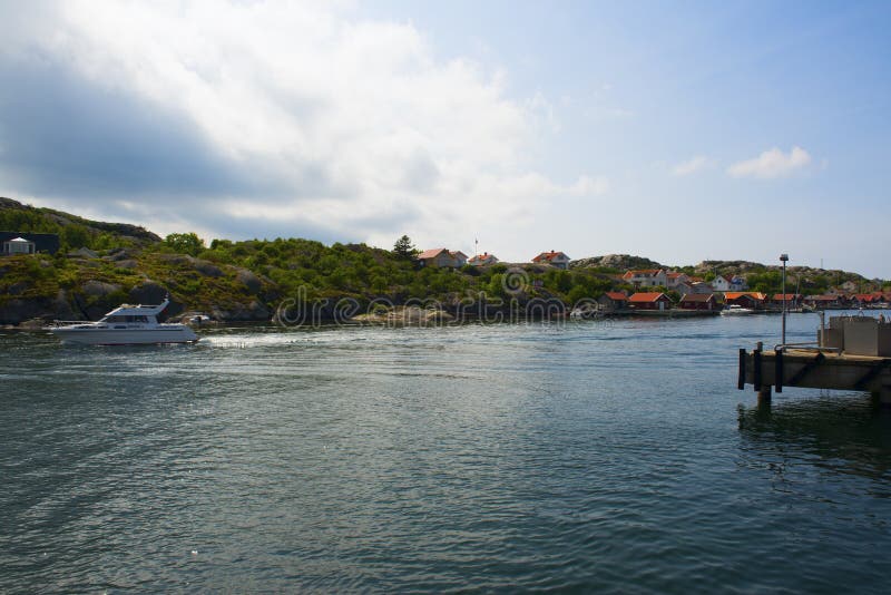 Boat and coast village stock photo. Image of reflection - 29141812