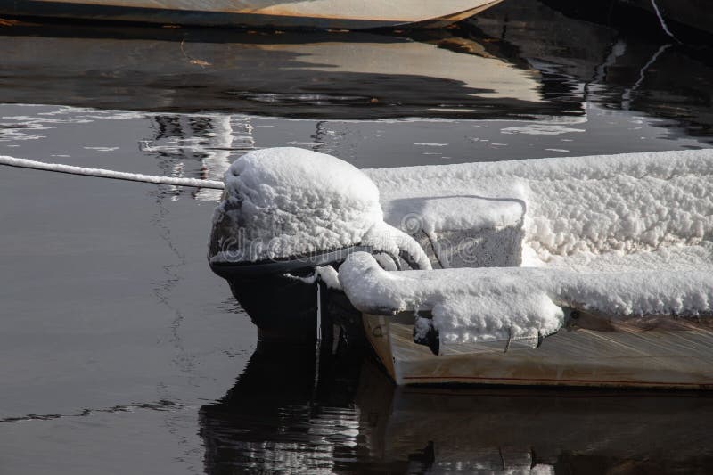 Boat Covered in a Thick Layer of Snow Stock Image - Image of horizon ...