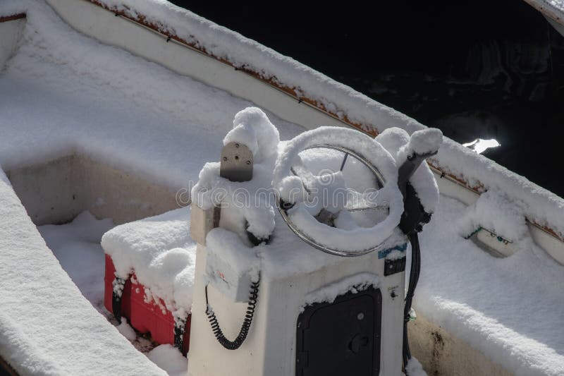 Boat Covered in a Thick Layer of Snow Stock Photo - Image of blizzard ...
