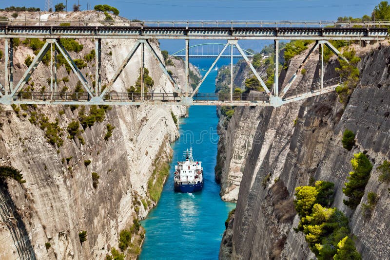 The Boat Crossing the Corinth Channel in Greece Stock Photo - Image of ...
