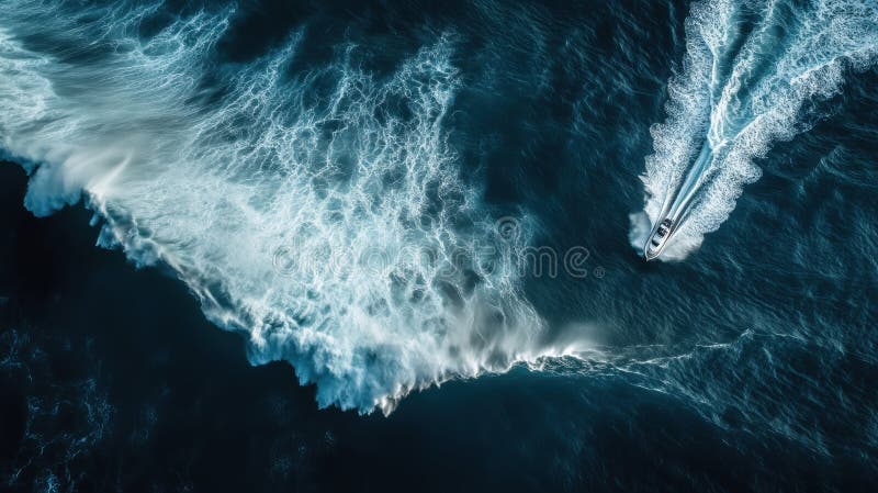 Boat Cutting through Ocean Waves, Dynamic Water Patterns Stock Image ...