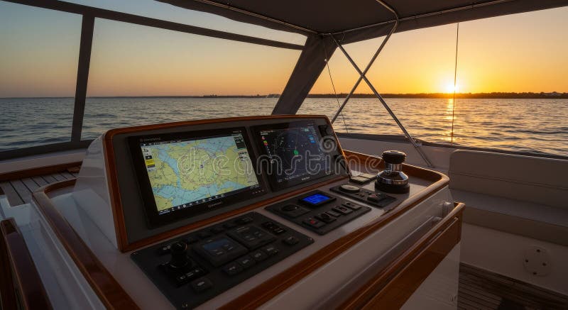 Boat Deck Sunset Navigation System Serenity Navigation Technology ...