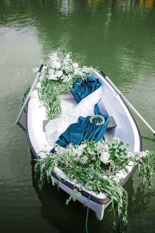 Boat Decorated with Flowers. Boat with Flowers on Lake Stock Image ...