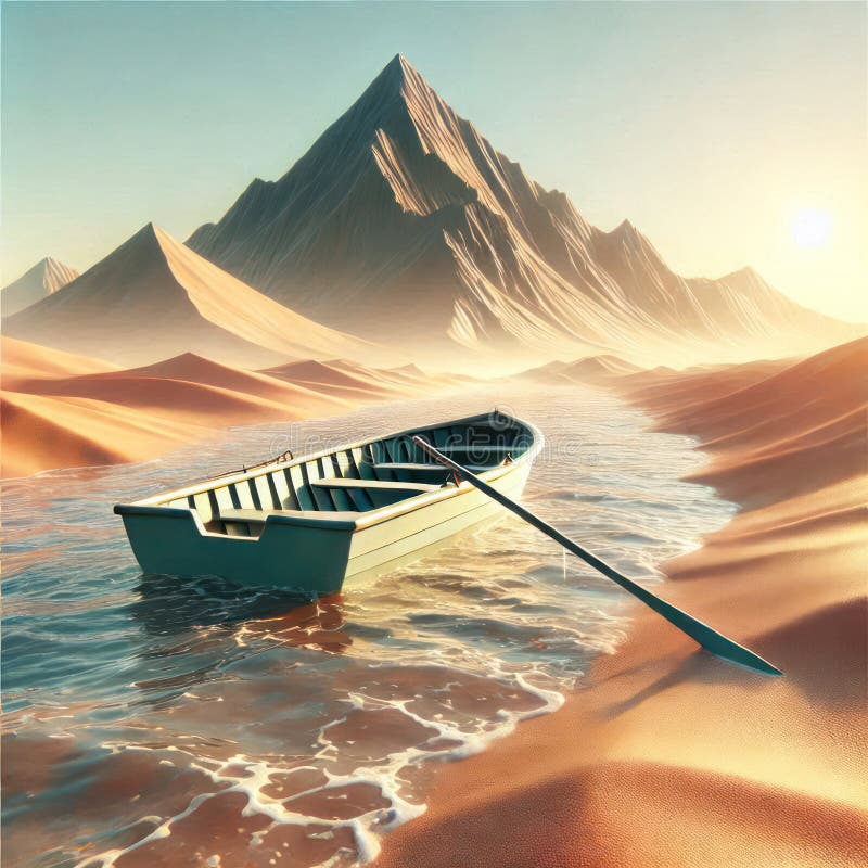 A Boat in the Desert with Water. Stock Photo - Image of oasis ...