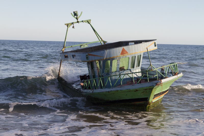 Boat destroyed stock photo. Image of beached, yacht, land - 37978508