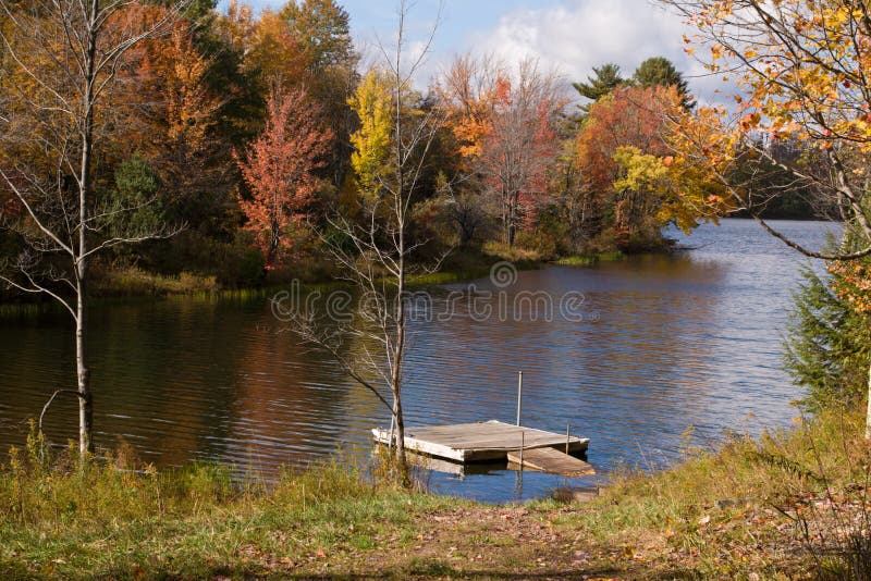 Boat Dock in Lake during Fall Season Stock Image - Image of colors ...