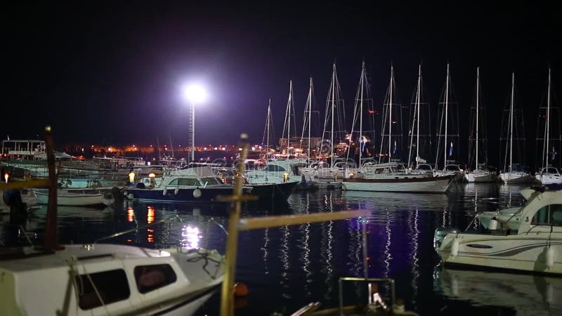 Boat Dock at Night in Budva Stock Footage - Video of mast, dingle: 93989834