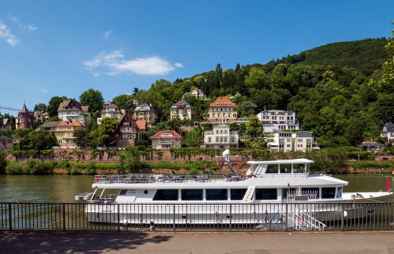 Boat Docked on a Pier of the Neckar River Editorial Photo - Image of ...