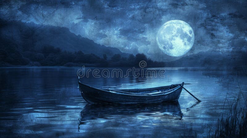 Boat Floating on Lake Under Full Moon Stock Image - Image of boat ...