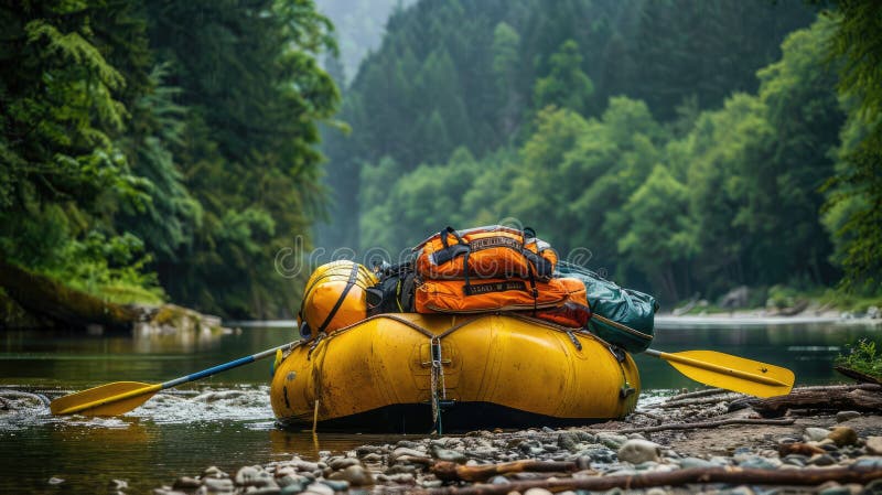 Boat and Equipment for Rafting Instructor. Rafting on a Mountain River ...