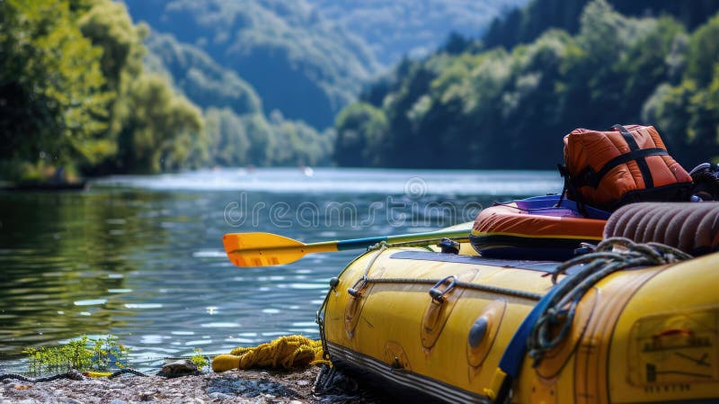 Boat and Equipment for Rafting Instructor. Rafting on a Mountain River ...