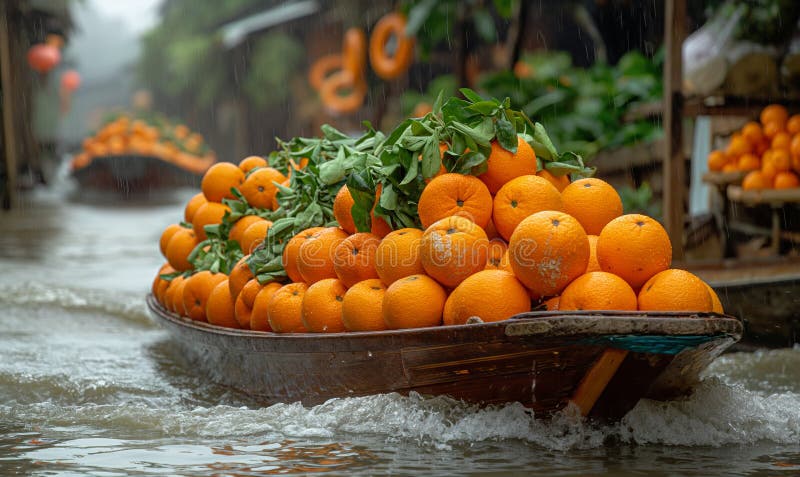 Boating Oranges on River. Generative AI Stock Image - Image of healthy ...