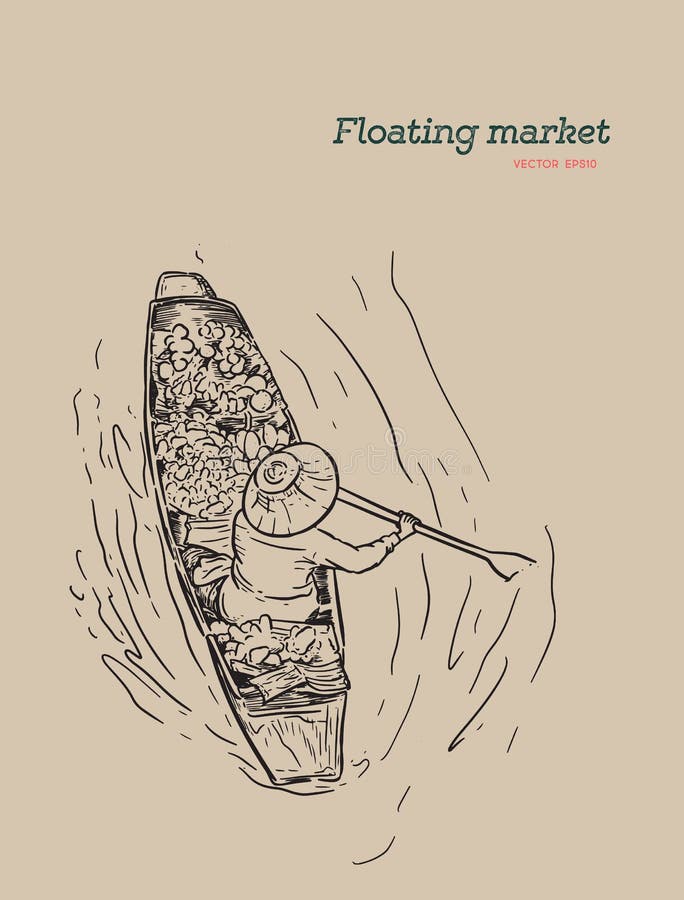 Boat in a Floating Market in Thailand - Vector Illustration Stock ...
