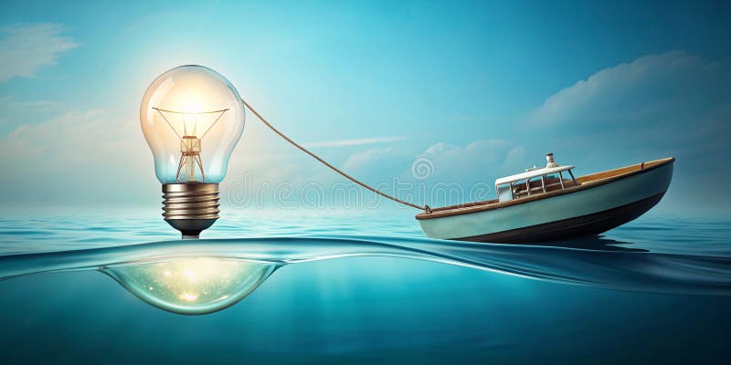 Boat Floating on a Power Plug Cable Connected To a Lightbulb Creative ...