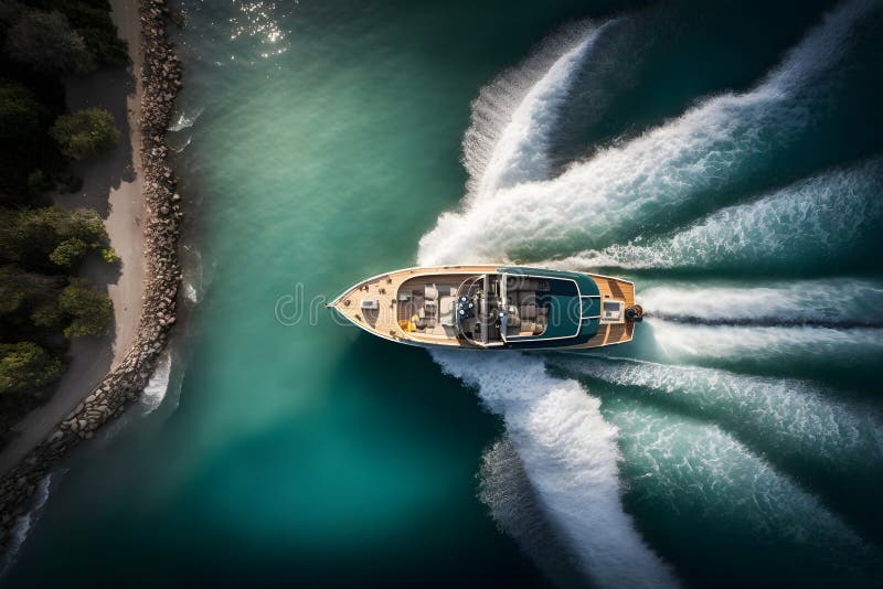 Boat Floats in the Sea, Top View. Neural Network AI Generated Stock ...
