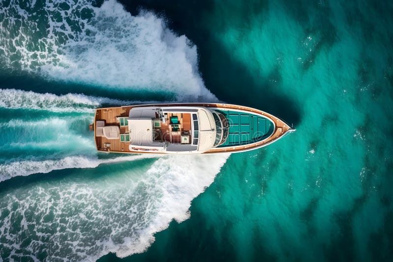 Boat Floats in the Sea, Top View. Neural Network AI Generated Stock ...