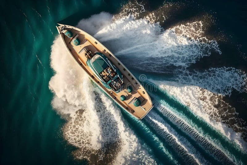 Boat Floats in the Sea, Top View. Neural Network AI Generated Stock ...