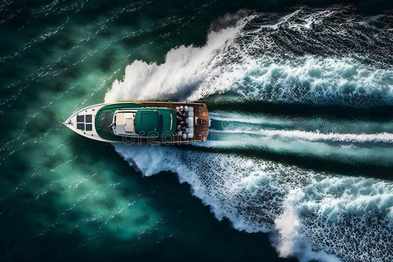 Boat Floats in the Sea, Top View. Neural Network AI Generated Stock ...