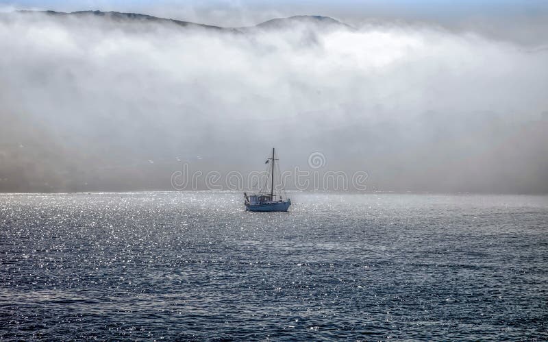 Boat in the Fog stock photo. Image of silhouette, fisherman - 88072860