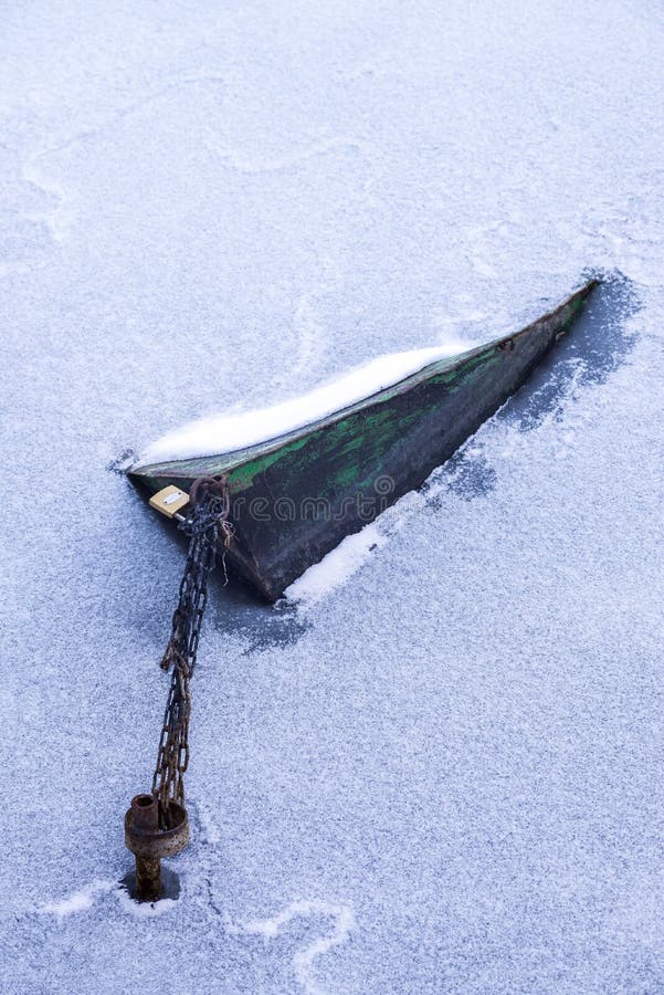 Boat Frozen in Cold Ice at Winter Stock Photo - Image of frost, boat ...