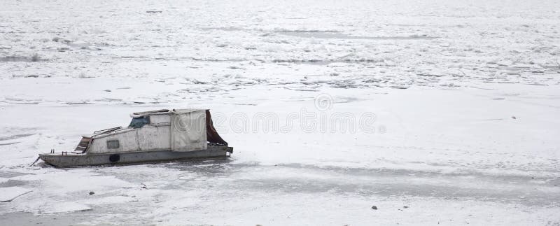 Boat on a frozen river stock image. Image of water, cold - 85045659