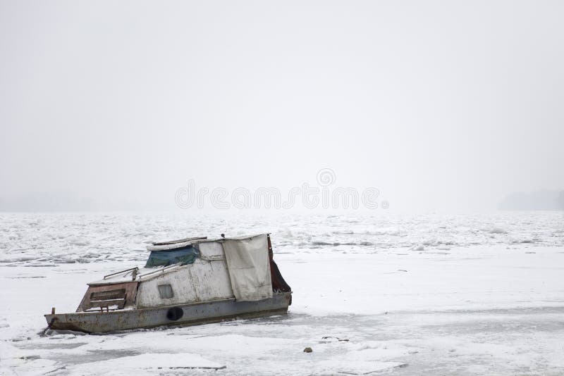 Boat on a frozen river stock image. Image of frost, closeup - 85112161