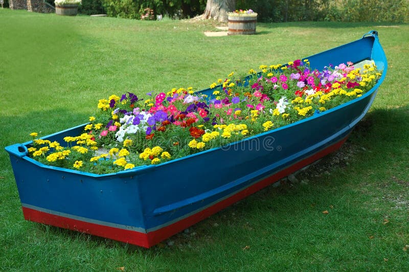 Boat full of flowers stock photo. Image of pink, view, blue - 241774