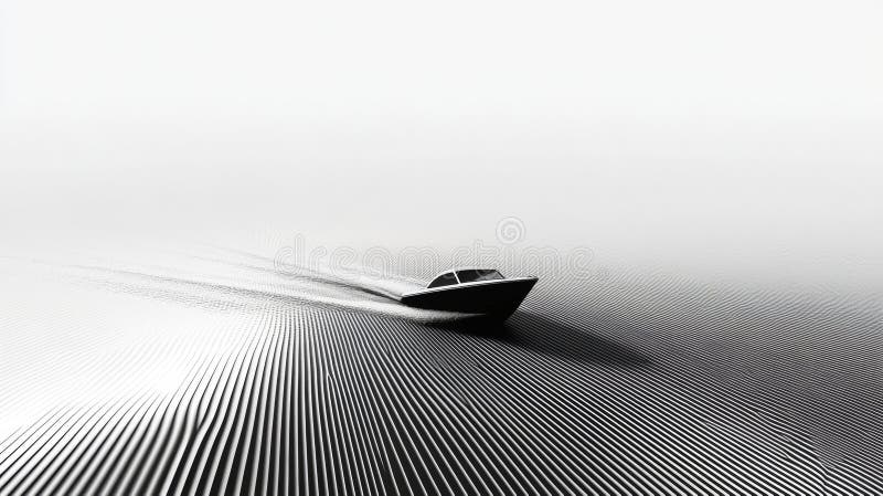 A Boat Glides Over an Ocean Crafted from Thin, Parallel Lines ...