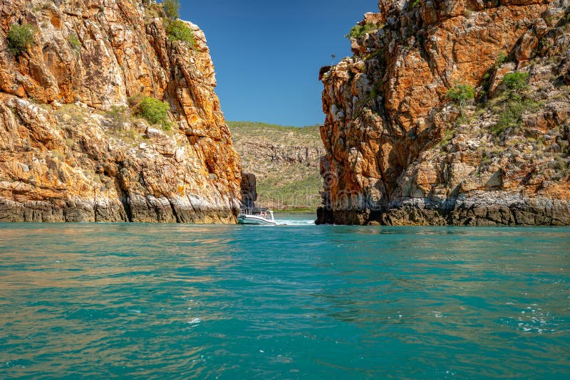 Boat Going through the Horizontal Waterfall Stock Photo - Image of ...