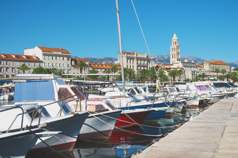 Boat harbor in Split. stock photo. Image of buildings - 126618126