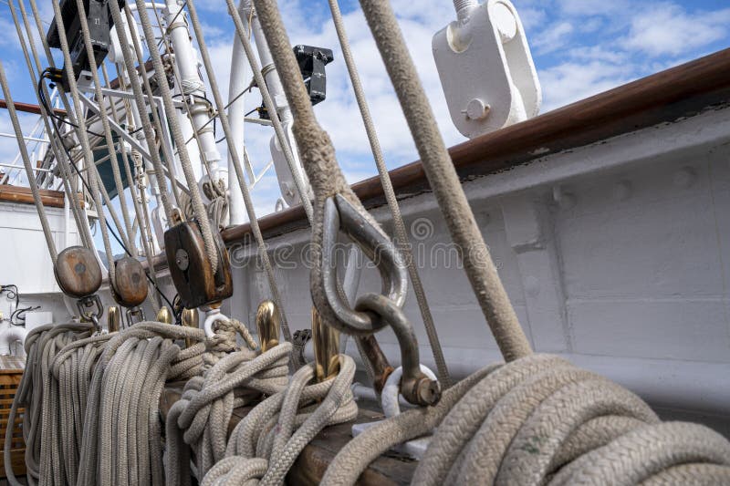 A Boat Has Many Ropes Hanging from it. Stock Photo - Image of nature ...