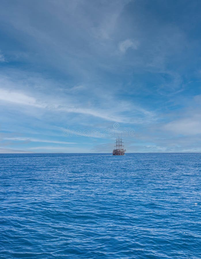 A Boat on the Horizon of the Mediterranean Sea Stock Photo - Image of ...