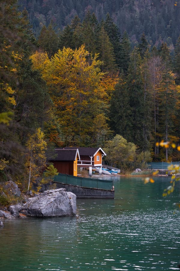 Boat House in Scenic Eibsee in Bavaria, Germany Stock Image - Image of ...