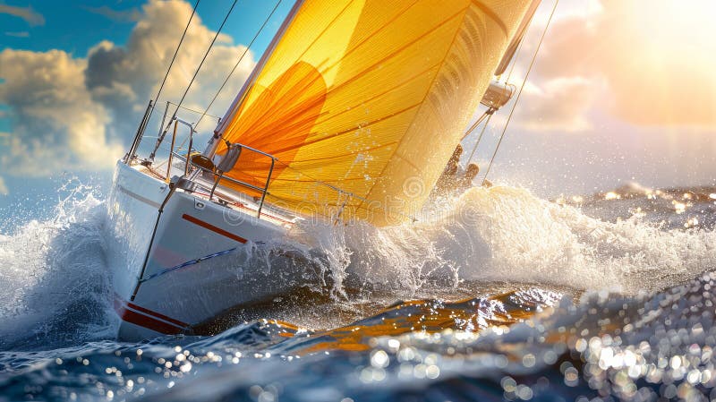 Boat Hull Cutting through Waves Summer Olympic Sport Concept in Dynamic ...