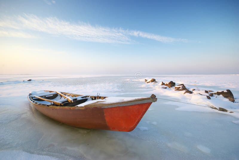 Boat on ice stock image. Image of fishing, scenic, rural - 164704557