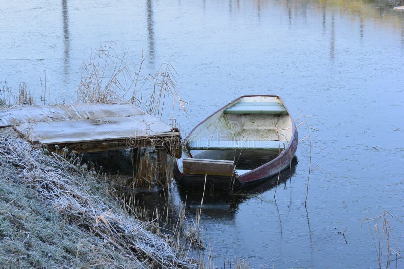 Boat on ice stock photo. Image of move, flooded, winter - 49303528