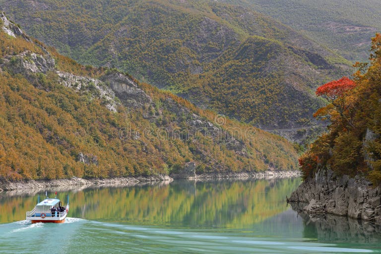 Boat on the Komani Lake, Shkoder, Albania Stock Photo - Image of ...