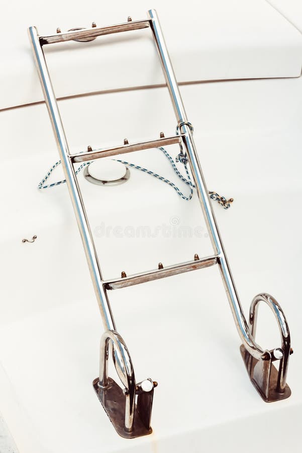 Boat Ladder on White Deck with Rope, Maritime Equipment Background ...