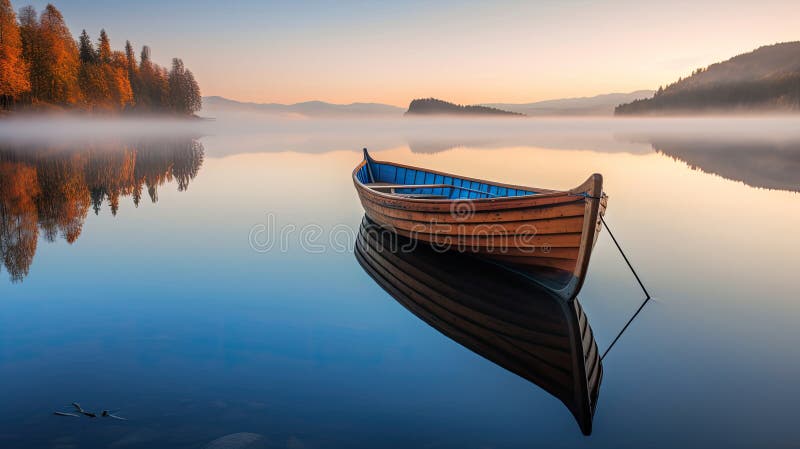 A boat on a lake stock illustration. Illustration of morning - 289899873