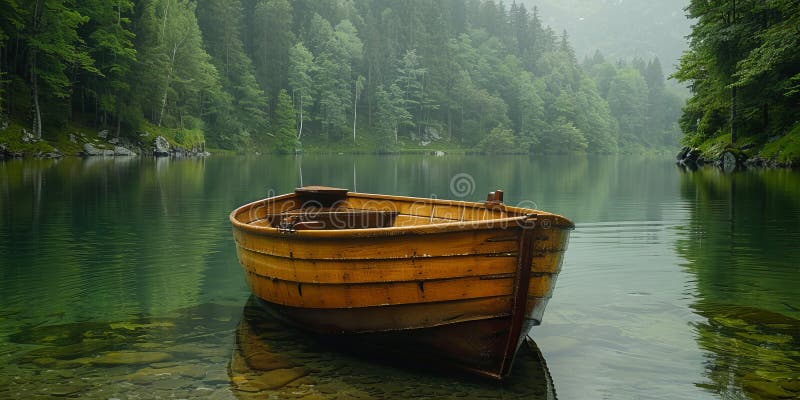 Boat on a Lake in the Forest. Stock Illustration - Illustration of ...