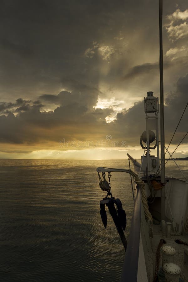 Boat on Lake Leman. Switzerland. Sunset Stock Photo - Image of valley ...