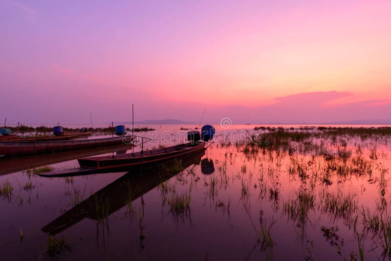 Boat at the Lake in Sunset Time Stock Image - Image of people, light ...