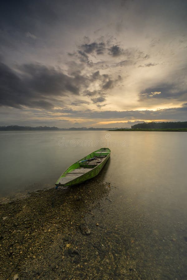 The Boat Left by the Owner in the Morning Stock Photo - Image of ...