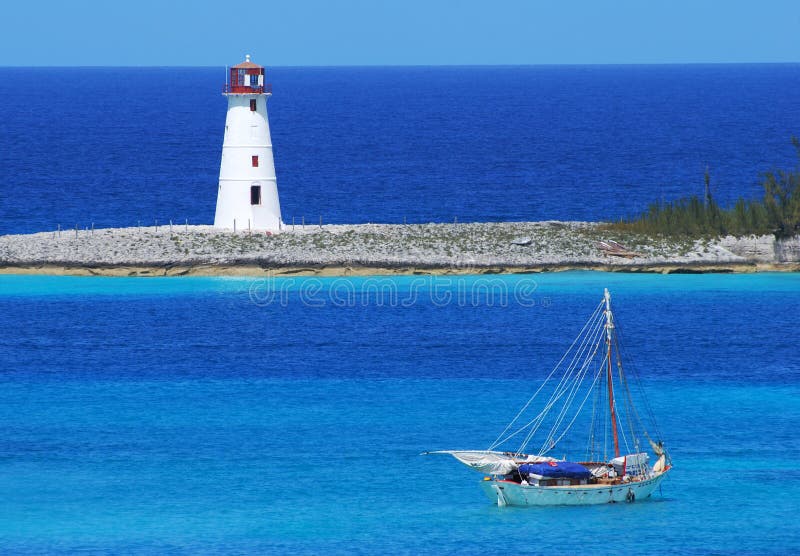 The Boat and the Lighthouse Stock Image - Image of crystal, vacation ...