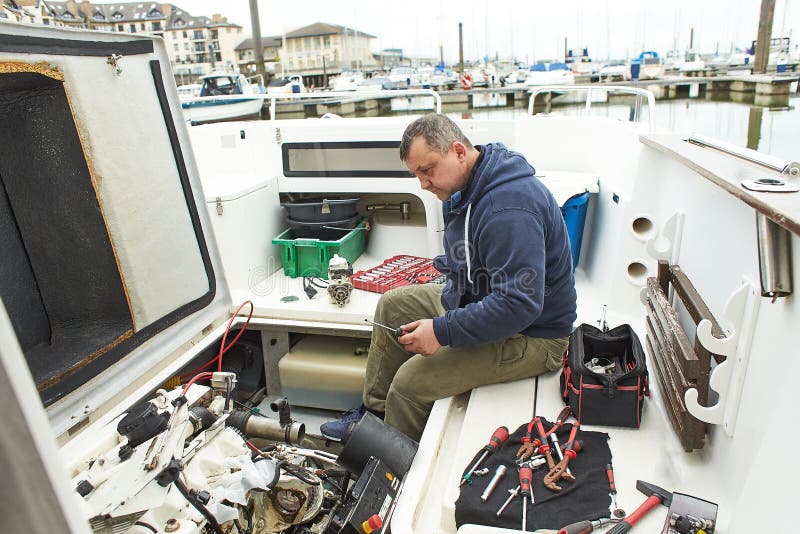 Boat Mechanic Repairing a Ship Engine Stock Image - Image of inspection ...