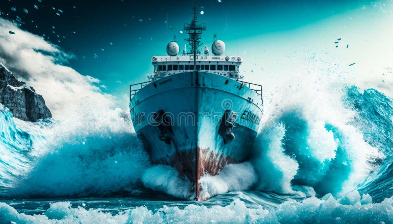 Boat in the Middle of Large Wave. Generative AI Stock Photo - Image of ...