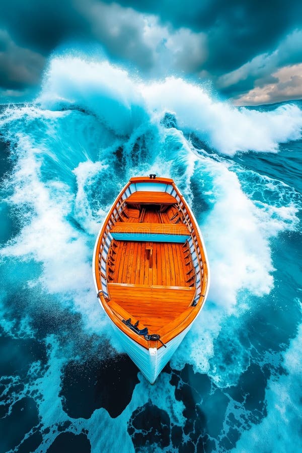 A Boat in the Middle of a Large Wave in the Ocean Stock Photo - Image ...