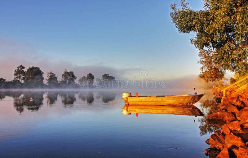A boat in mist stock image. Image of mist, blue, perfect - 9664327
