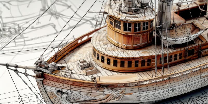 Boat Model Displayed on a Blueprint. Suitable for Architectural or ...
