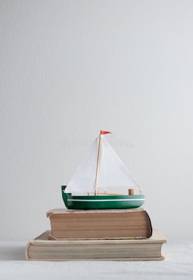 The Boat Model with Old Books Stock Photo - Image of model, nautical ...
